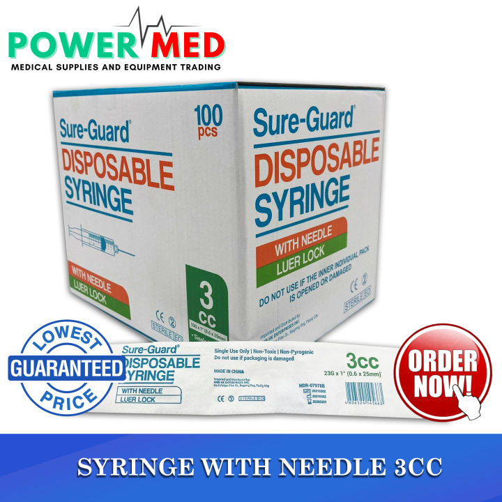 SYRINGE WITH NEEDLE 3CC PER BOX (SURE-GUARD BRAND) | Lazada PH