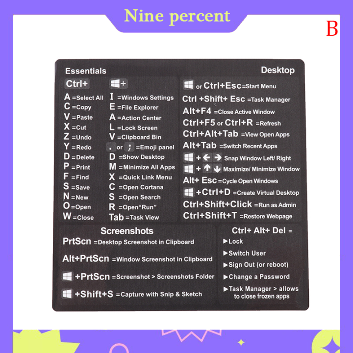 Nine percent Windows PC Reference Keyboard Shortcut Sticker Adhesive ...