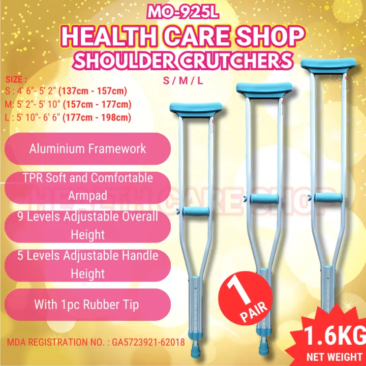 Adjustable Aluminium Shoulder Crutches (S/M/L) – Lightweight ...