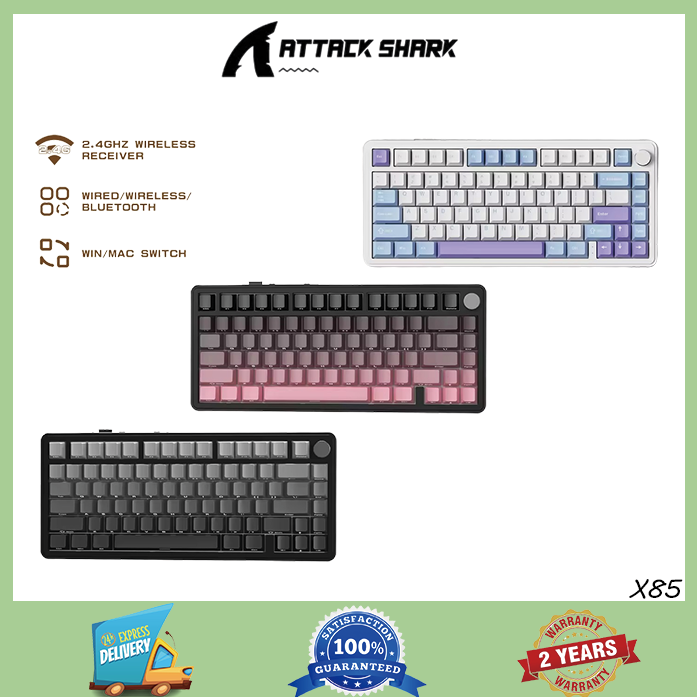 Attack Shark X85 Tri mode 75% Gasket-mounted Wireless Hot Swappable ...