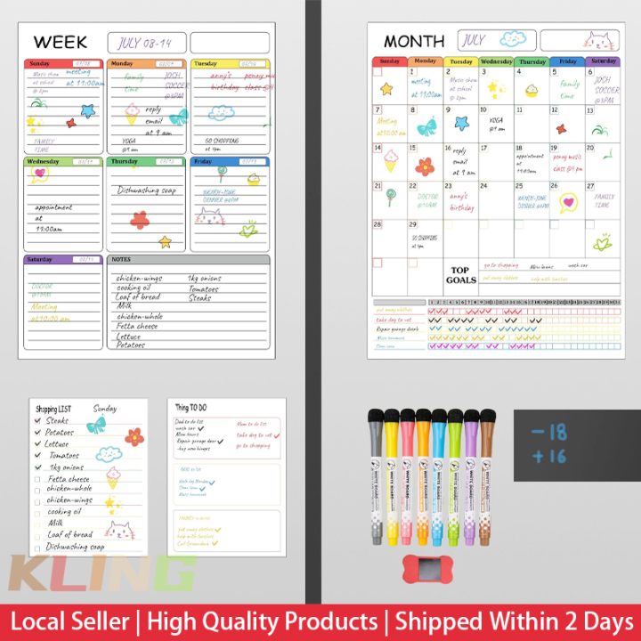 Fridge Magnet Pad Magnetic Whiteboard Calendar weekly monthly daily ...