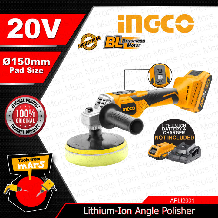 INGCO Cordless Angle Polisher Buffing Machine 20V APLI2001 POWERSHARE ...