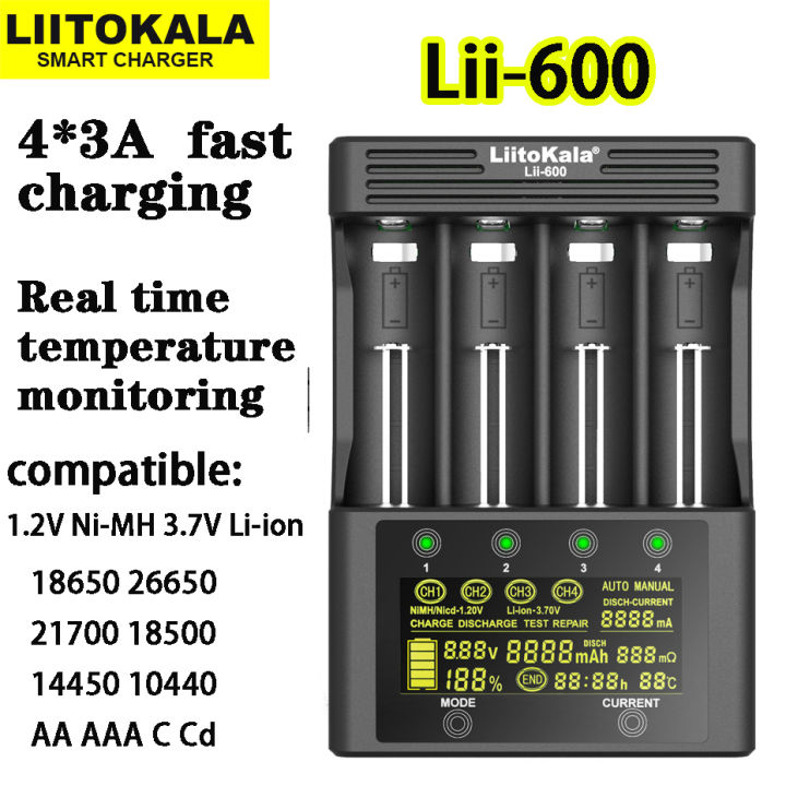 Liitokala Lii-600 Battery Charger 18650 26650 18500 21700 14500 AA AA C ...
