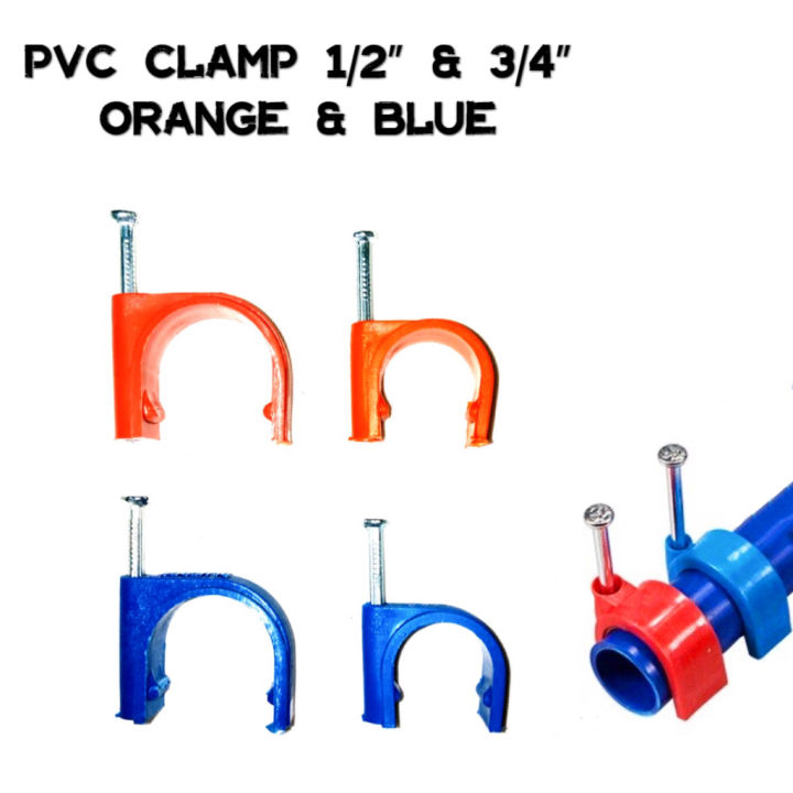 PVC Clamp Orange/Blue 100pcs. Nail Wall Wire Pipe PVC Clamp 1/2 & 3 ...