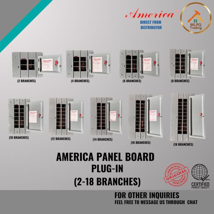 America Panel Board/Box 2 Pole PLUG-IN (2, 4, 6, 8, 10, 12, 14 Branches ...