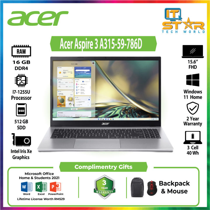 Acer Aspire 3 A315-59-786D | I7-1255U | 16GB RAM | 512GB SSD | Intel ...