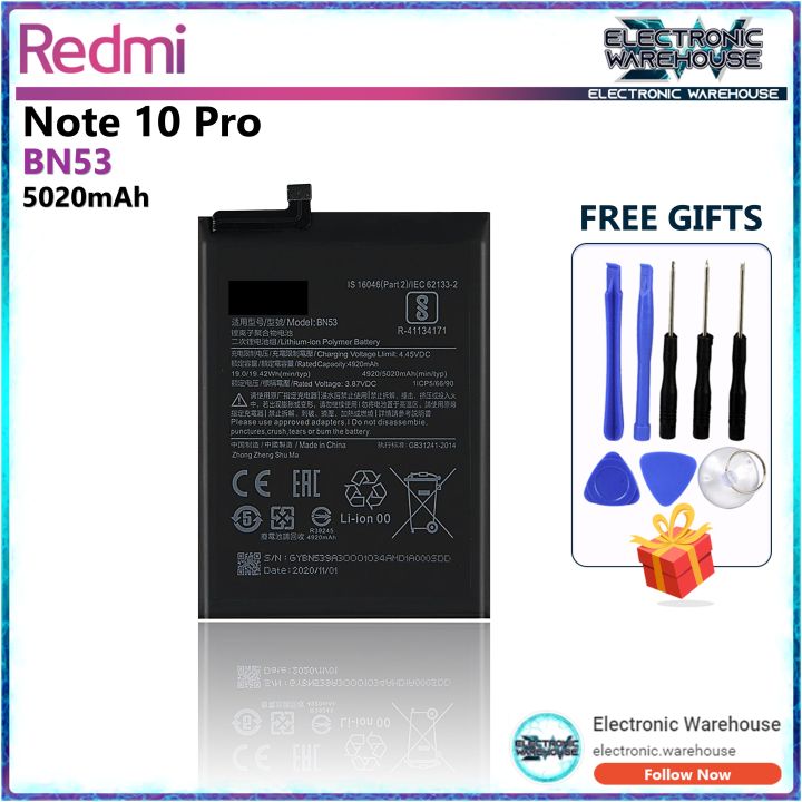 Battery for Redmi Note 10 Pro Model BN53 M2101K6G M2101K6R 5020mAh ...