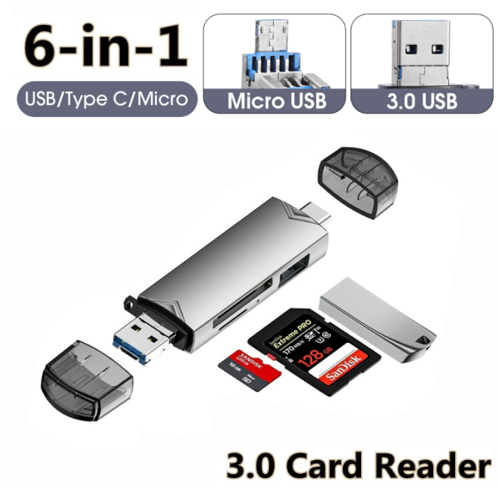 6 In 1 OTG Card Reader USB3.0 To Type C Micro USB Adapter Flash Drive ...