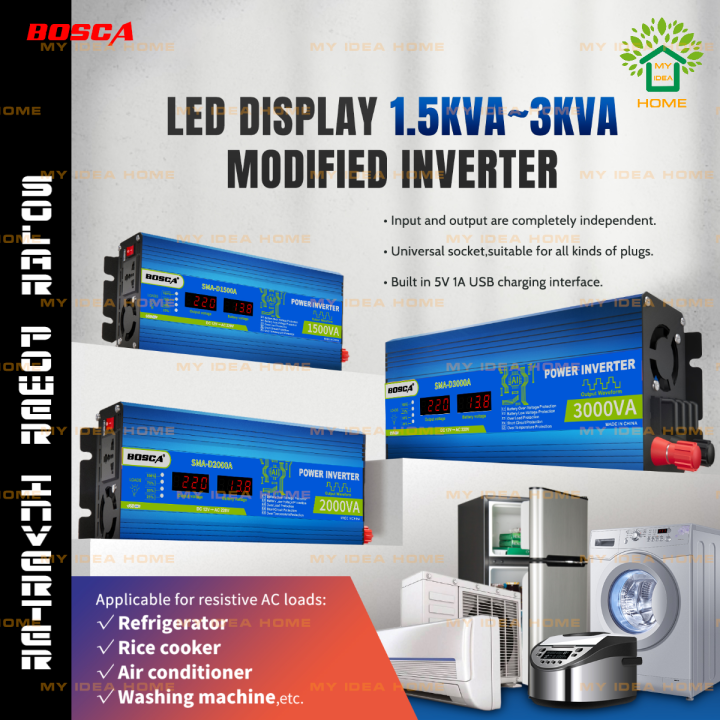 BOSCA Solar Power Inverter 1500W 2000W & 3000W DC12V To AC 220-230V W ...
