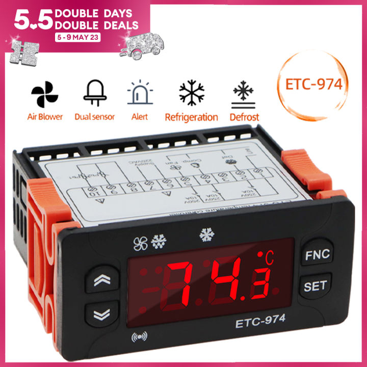 ETC-974 Mini Temperature Controller Refrigerator Thermostat Regulator NTC Dual sensor 220V ...