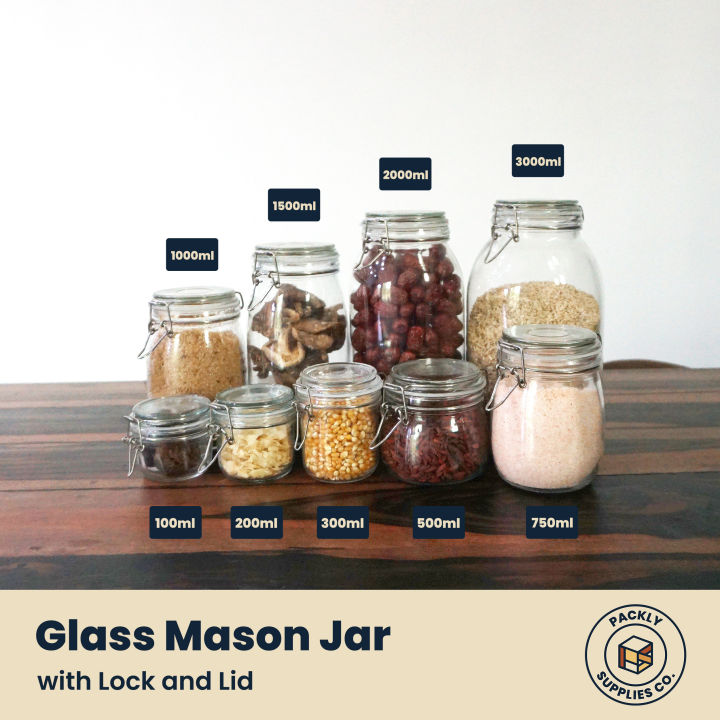(1PC) ROUND Kilner Mason Glass Jar with Lock and Lid (100ml 200ml 300ml ...