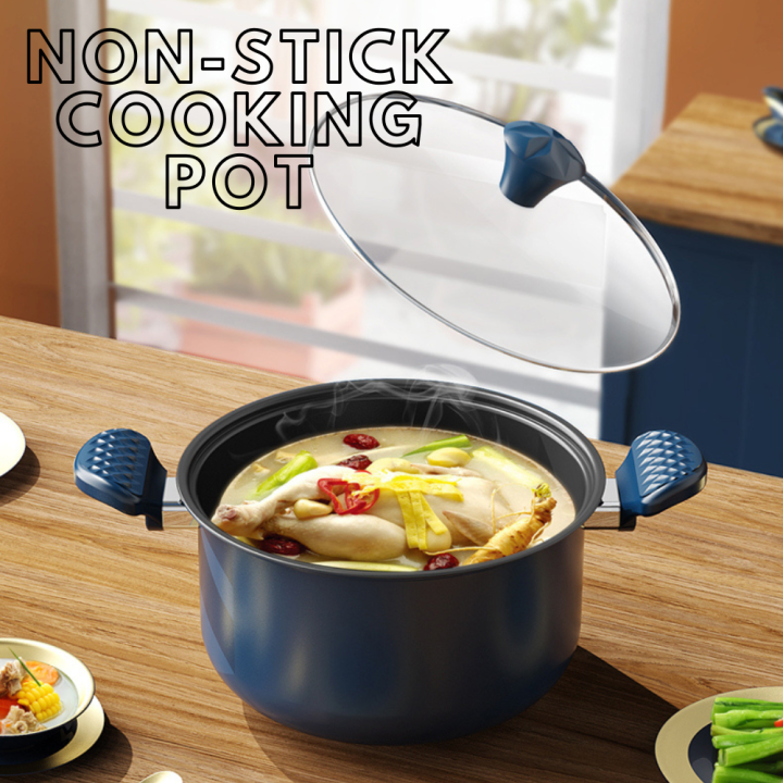 Non-Stick Coating Carbon Steel Cooking Pot Glass Lid Multipurpose Sauce ...