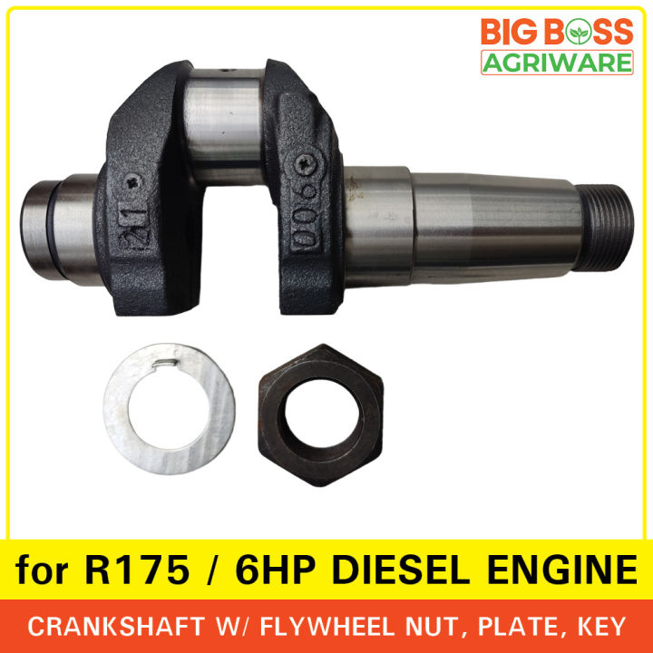 BBA Crankshaft W/ Flywheel Nut, Plate, Key for R175 - 6HP Watercooled ...