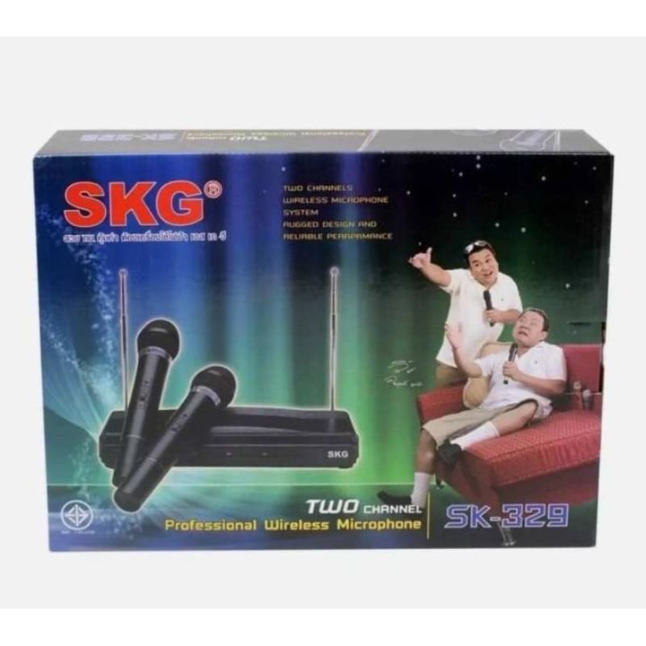 SKG ไมโครโฟนคู่ ไร้สาย รุ่น SK-329 ไมค์ลอยคู่ ตัดเสียงรบกวนจากคลื่นของไมค์ได้เข้าทีวีได้ ต่อเข้า ...