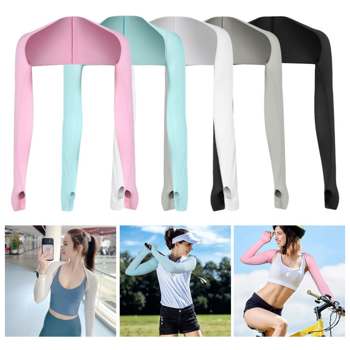 Summer Sun Protection Sleeves/ One-piece Solid Color Ice Silk Cycling ...