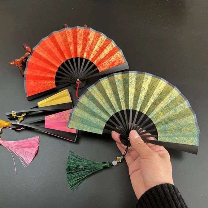 LEIFNYDI Mini Folding Fan Gilded Rice Paper 4 Inch Hanfu Fan Summer Fan ...