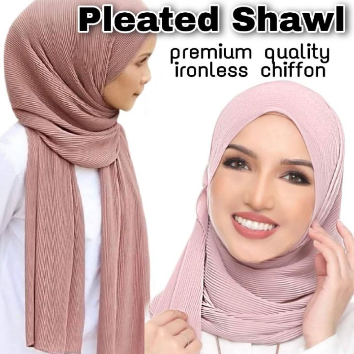 Pleated Shawl Ironless Chiffon PREMIUM Quality Hijab VIRAL MURAH DOMAIN ...