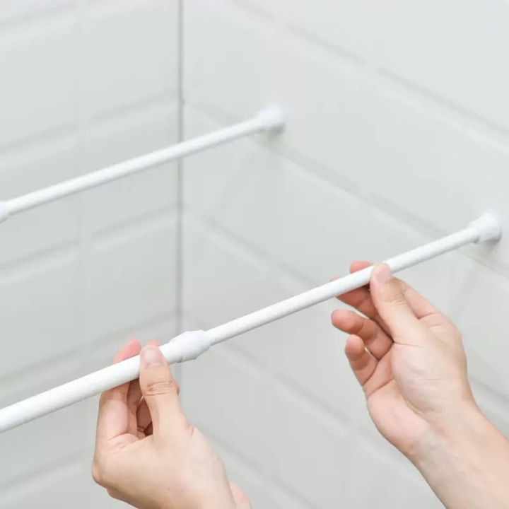 Adjustable Curtain Rod Without Drilling Metal Spring Loaded Bathroom ...