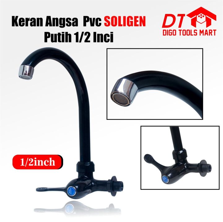 Kran Angsa PVC Hitam Drat 1/2 Inch Keran Air Dapur PVC Soligen | Lazada ...