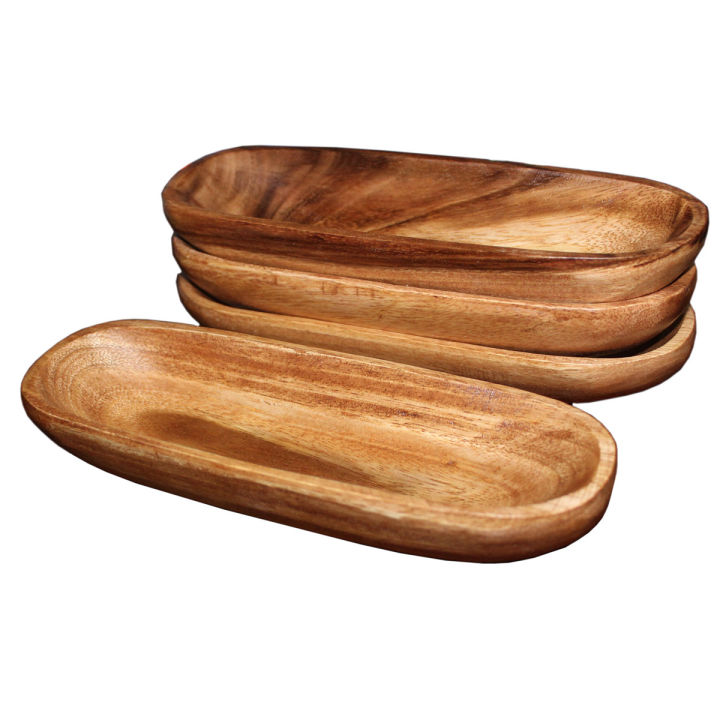 SANDERWOOD 4 pcs Oval Wooden Picka Food Tray, Hotdog Tray, Spoon Tray 1 ...
