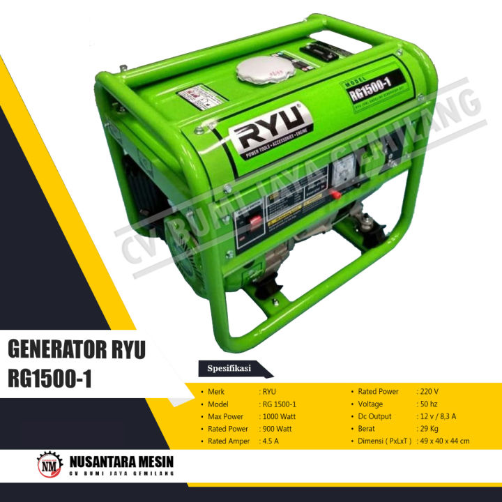 MESIN GENSET / GENERATOR RYU RG 1500-1 | Lazada Indonesia