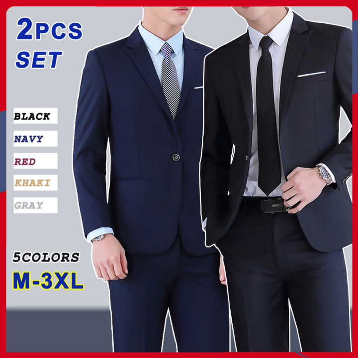 Men Suit Set Slim Fit Formal Business Outerwear Blazer Set Men Groom ...