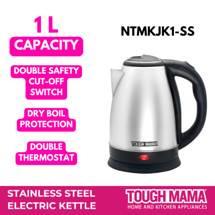 Tough Mama NTMJK1-SS Stainless Steel 1.L Electric Kettle Cordless ...