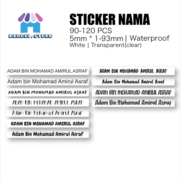 Sticker Nama Pelajar/Murid Waterproof/Transparent | Sticker Botol ...