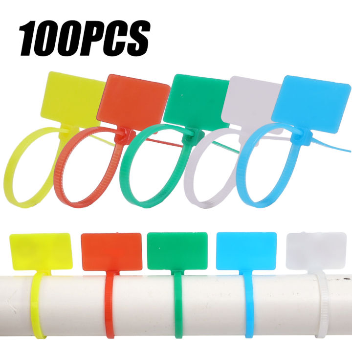 100pcs Nylon Cable Ties Tag Labels Plastic Loop Ties Markers Cable Tag ...