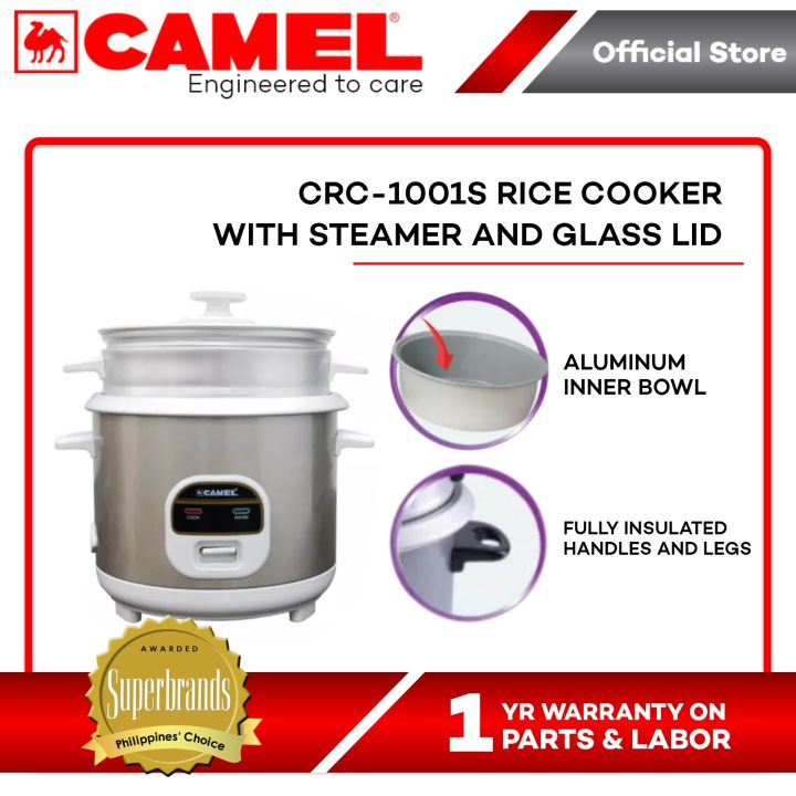 Camel CRC-1001S Rice Cooker with Steamer and Glass Lid (5P cups / 1.0L ...
