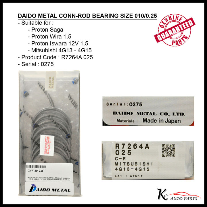 DAIDO METAL Connecting Rod Bearing Size STD / 010 / 020 for Saga, Wira ...