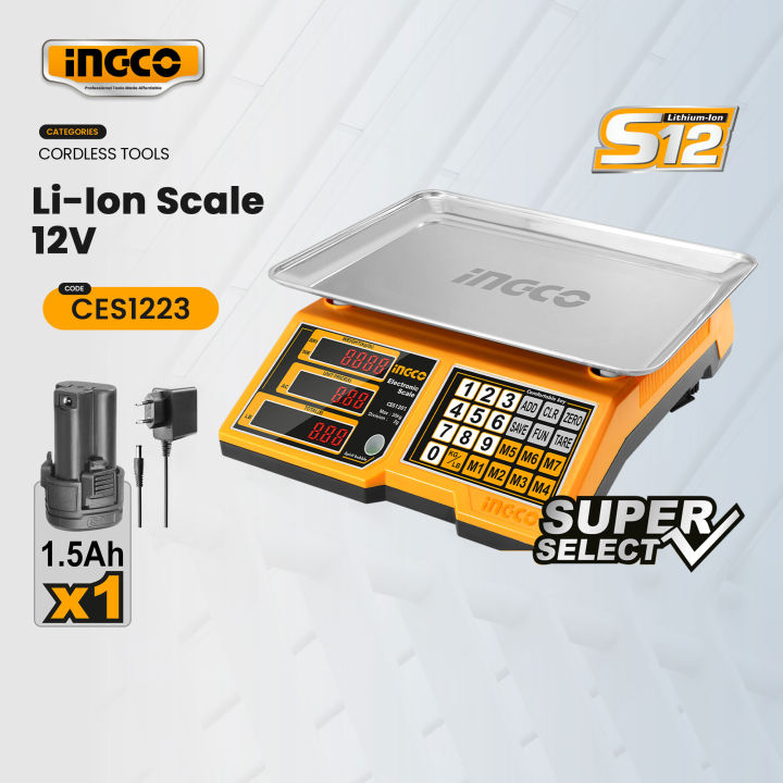 Ingco 12V Lithium-Ion Cordless Rechargeable Digital Weighing Scale 30kg ...