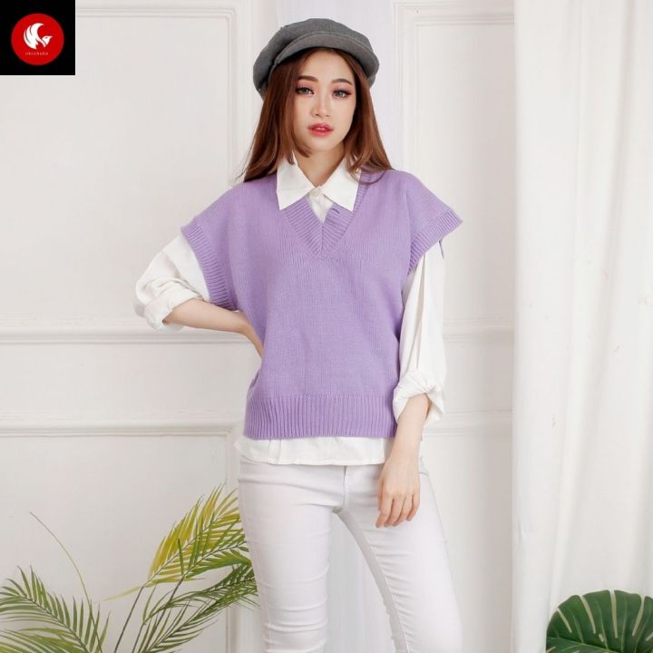 Okechuku Vest SILA Rompi Rajut Fashion Wanita Rompi Korea Outer V Neck ...