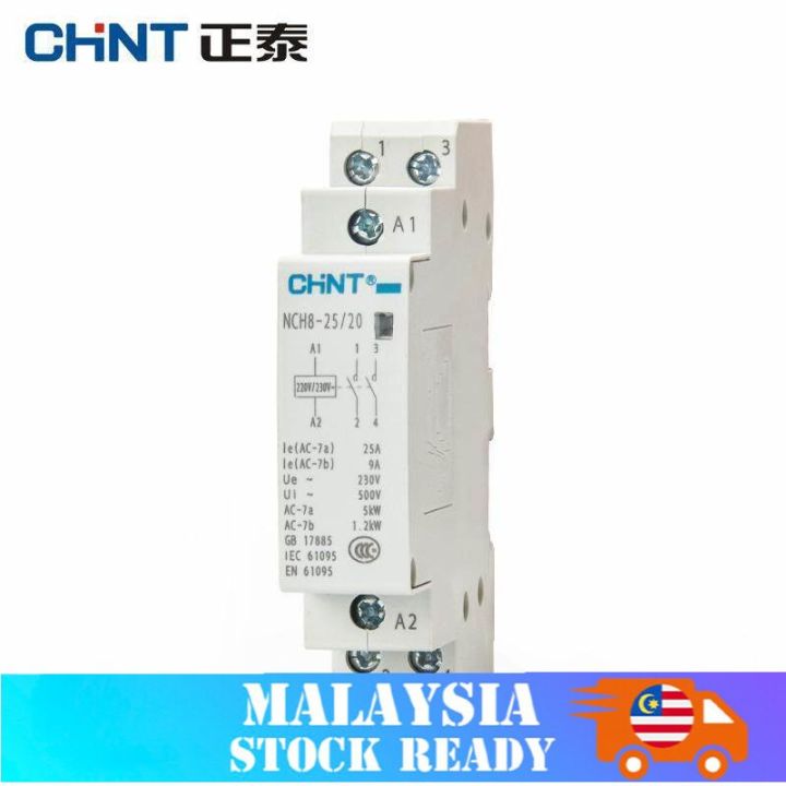 Real Stock in Malaysia 】 CHINT Mini single-phase AC contactor 220V Din Rail Type NCH8-25/20 two ...