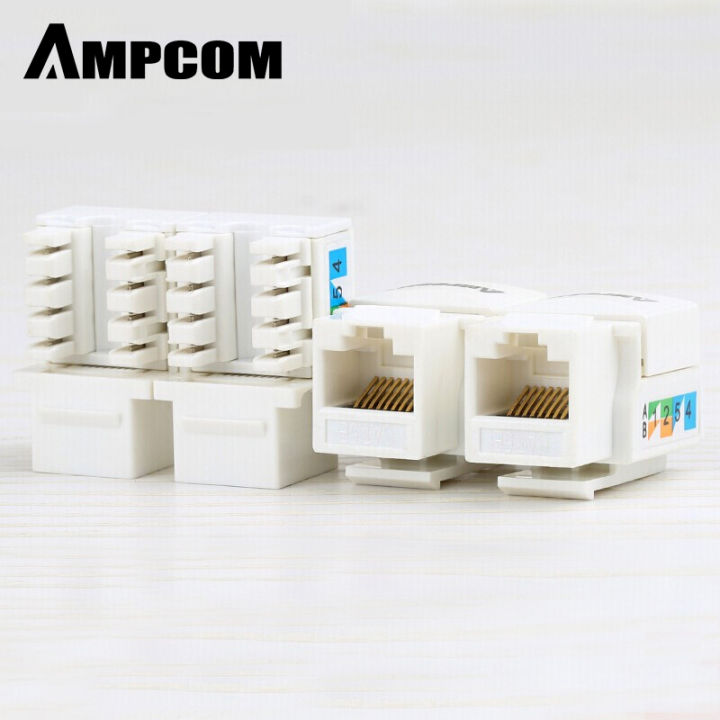 AMPCOM CAT6 Keystone Jack Insert 5/10 Pack, 90 Degree Punch Down ...