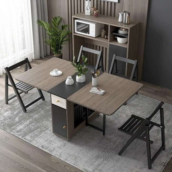 Retractable Dining Table Set Nordic Multifunctional Folding Dining ...