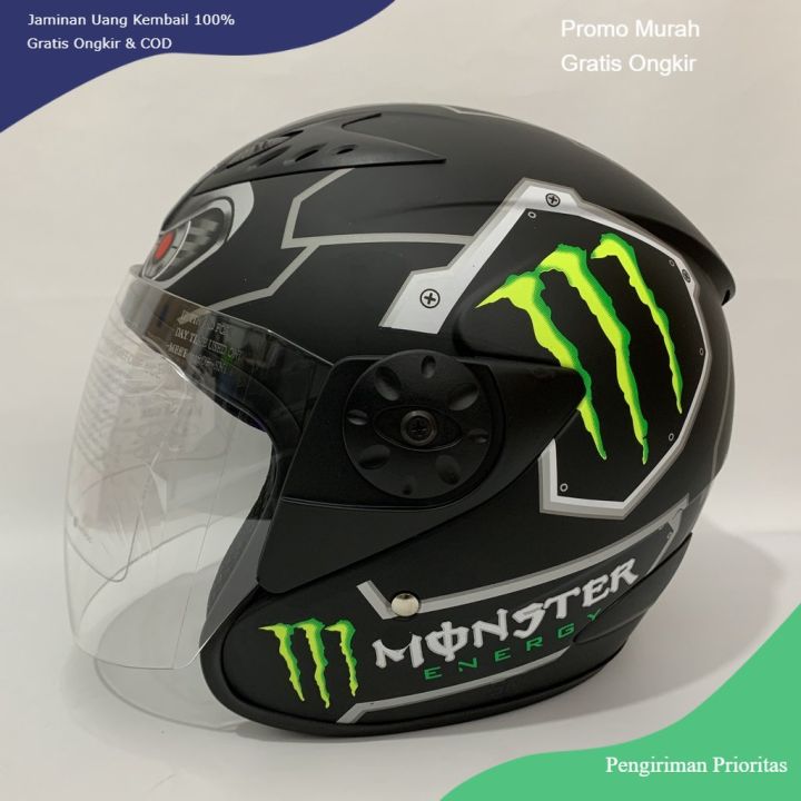 Helm Motor Vision 2 Monster Energy Hitam Doff - Kaca Iridium Silver ...