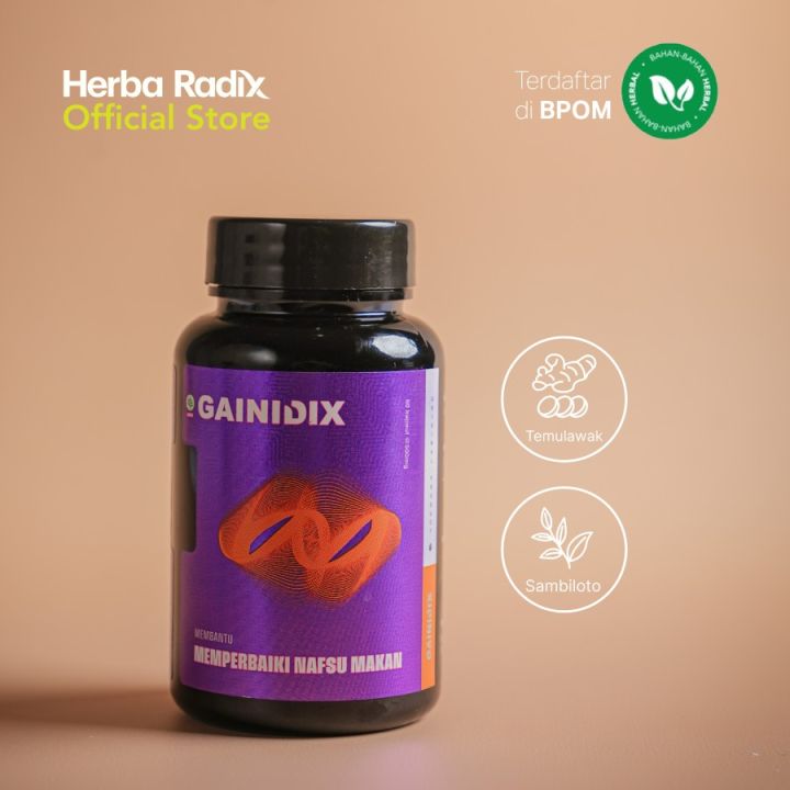 GAINIDIX 60 KAPSUL NAFSU MAKAN NAIKAN BERAT BADAN TEMULAWAK SAMBILOTO SINAR HERBA RADIX | Lazada ...