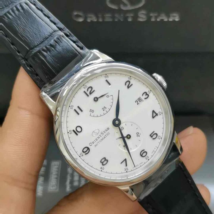 Orient Star Mechanical Classic Watch Japan White Leather Strap - 38.7mm ...