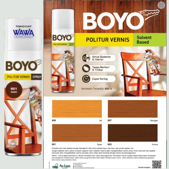 Plistur Boyo spray Avian warna politur cat kayu solvent based 400ml ...