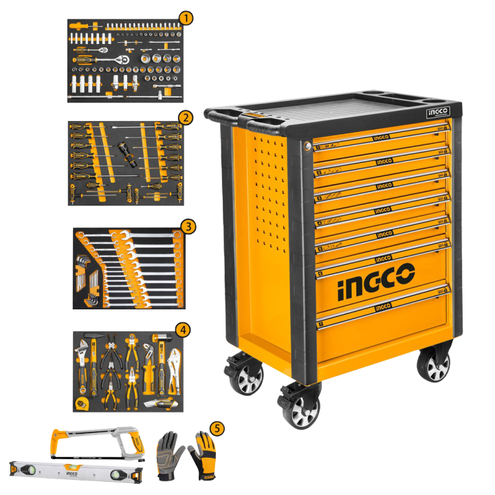 Ingco Original Industrial (162pcs Tool Chest Set) Roller Cabinet with ...