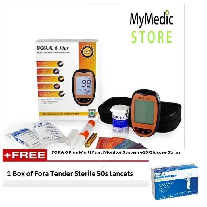 ♠FORA 6 Plus Multi-parameter Meter Monitor (10s Glucose Strips) + 1 Box ...