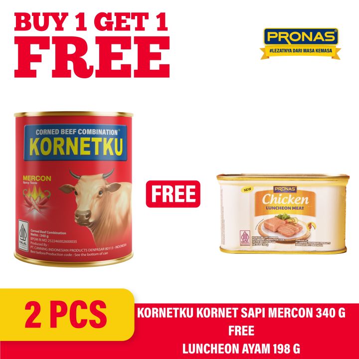 [BUY 1 GET 1] KORNETKU Kornet Sapi Mercon 340 g Free Luncheon Ayam 198 ...