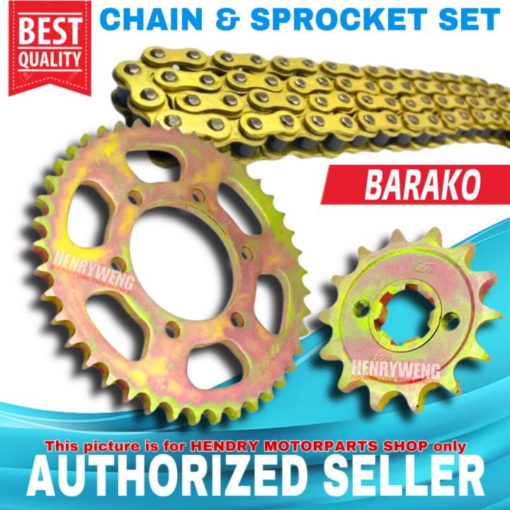 HDR GOLD CHAIN AND SPROCKET SET FOR KAWASAKI BARAKO / BC175 (14T/42T & 14T/45T 428H-120L ...