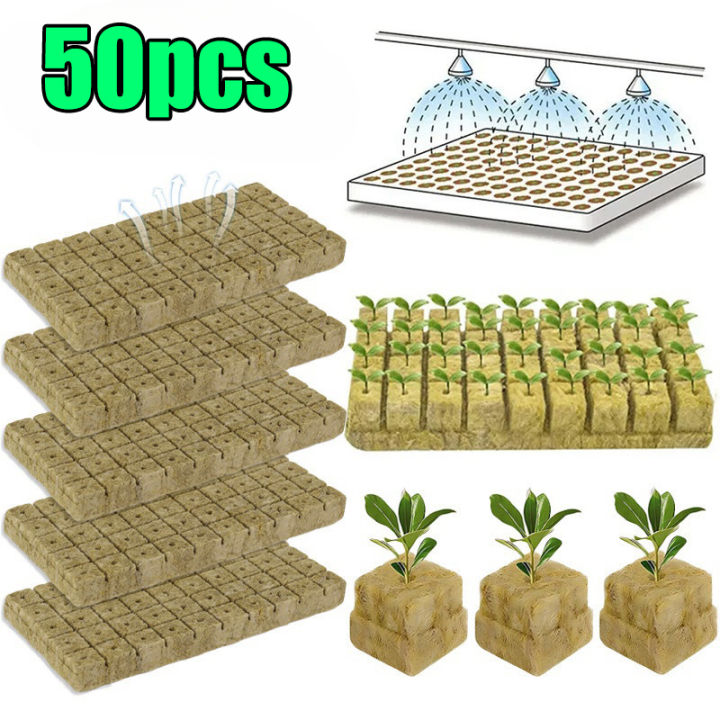 50Pcs Hydroponic Plant Grow Blocks Rock Wool Planting Cubes Ventilative ...