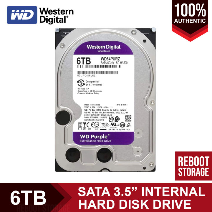 Western Digital WD Purple WD64PURZ 6TB Surveillance HDD Hard Disk Drive ...