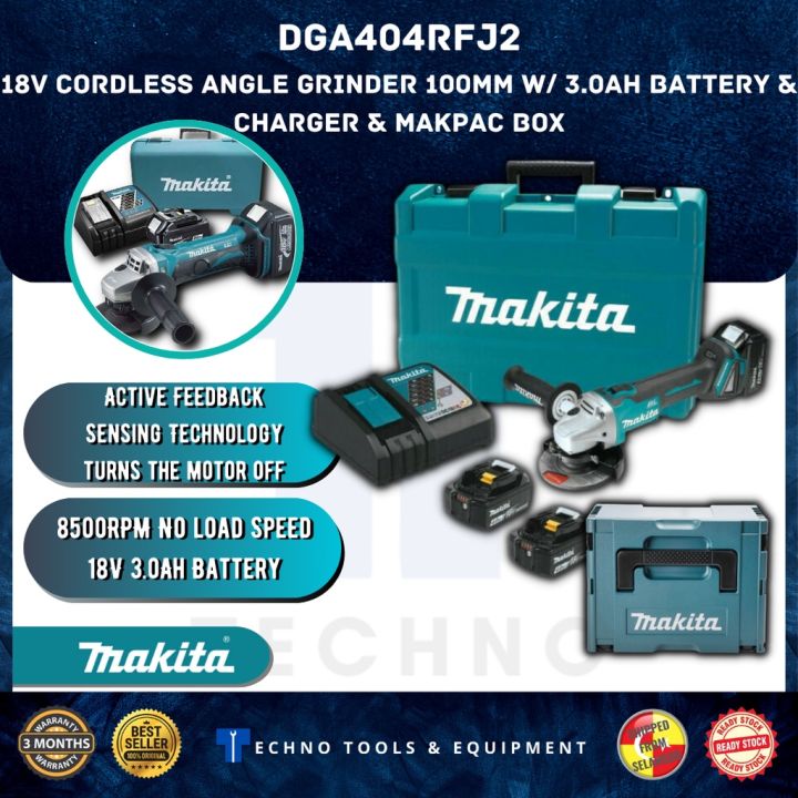 Makita DGA404RFJ2 18V Cordless Angle Grinder 100mm (4") with 3.0Ah ...