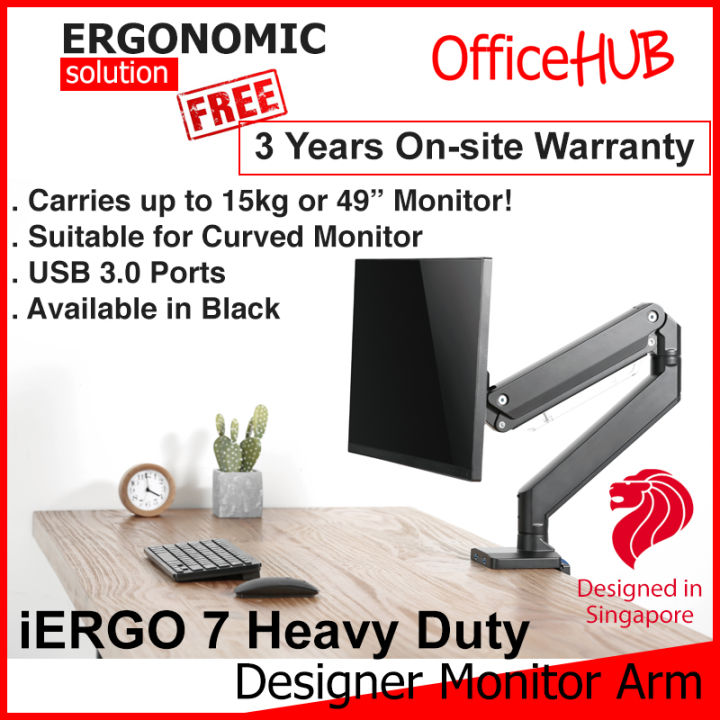 iErgo 7 Heavy Duty Single Monitor Arm Fits Monitor Screens up to 49 ...