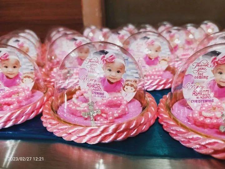 Baptism Souvenir Rosary in Dome with Picture Tag – Custom Giveaway ...