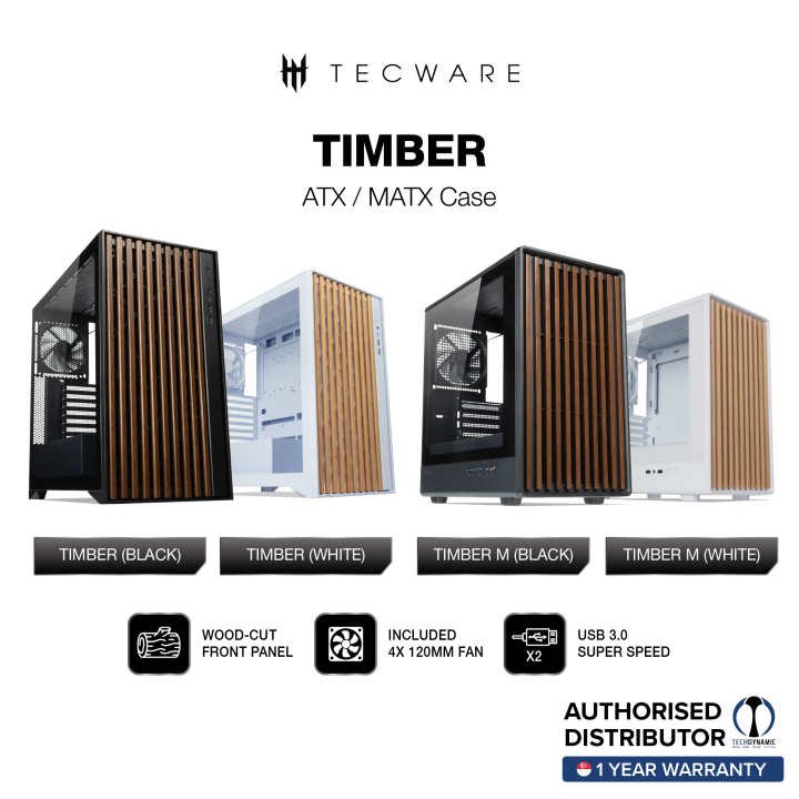 Tecware Timber High Airflow ATX TG, Timber M TG Case (4 x 12cm fans ...